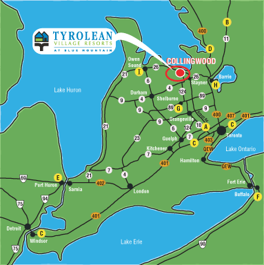 Directions to Tyrolean Village Resorts - Blue Mountain Cottage and ...