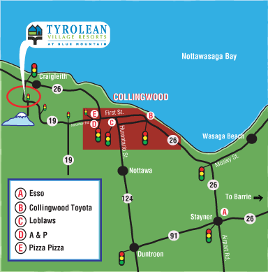 Directions to Tyrolean Village Resorts - Blue Mountain Cottage and ...